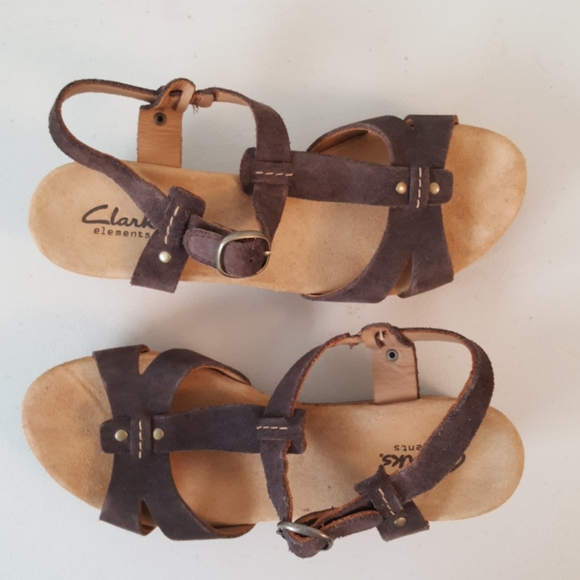 Clarks | Shoes | Clarks Elements Wedge Sandals Brown Suede | Poshmark